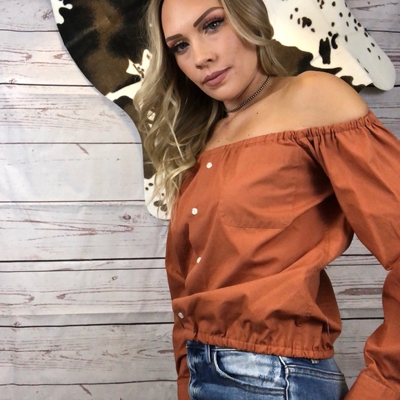 Tops | Desert Orange Off The Shoulder Button Up Top | Poshmark